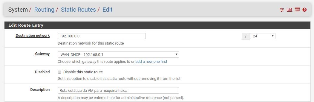 Rota estática com pfSense